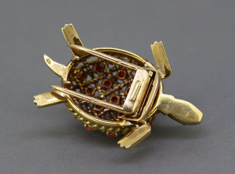 Cartier, 18 Karat Gold Turtle Brooch with Natural Coral and Blue ...