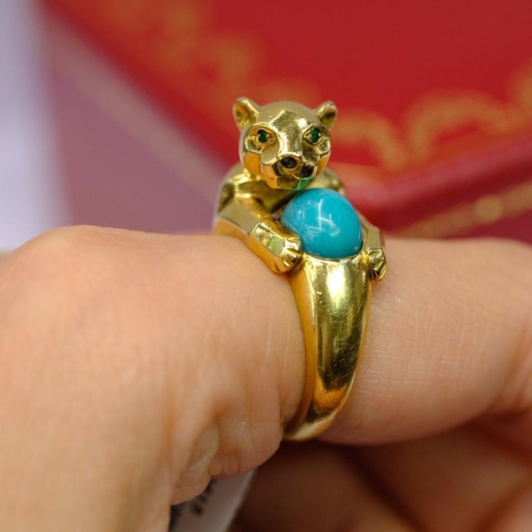 Cartier 18 Karat Gold Vintage Panthere Turquoise Onyx and Emerald Ring ...