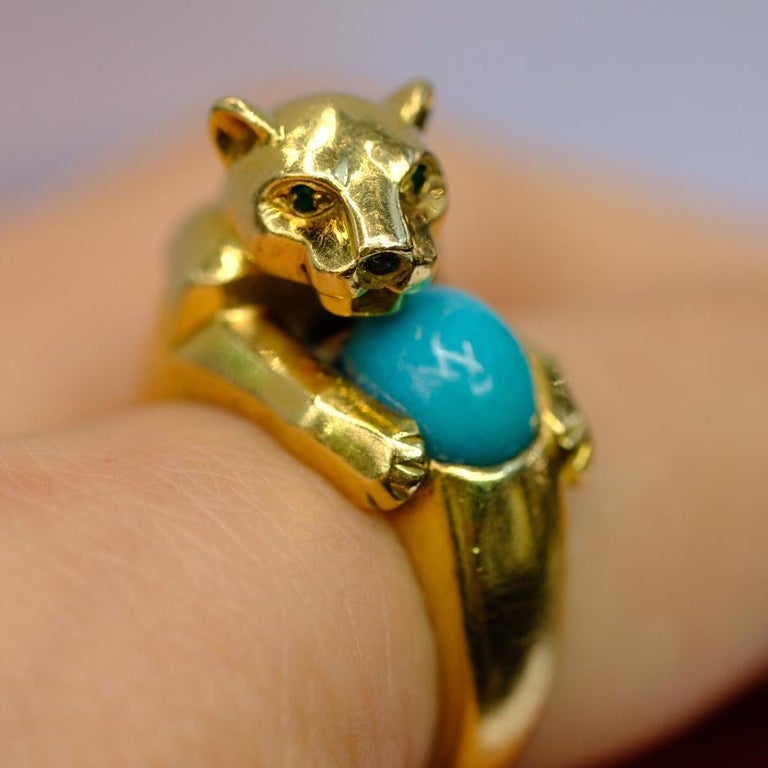 Cartier 18 Karat Gold Vintage Panthere Turquoise Onyx and Emerald Ring ...