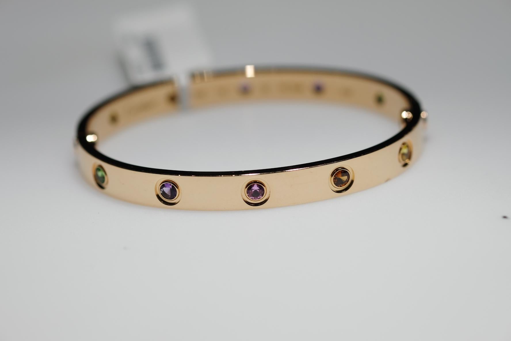 Cartier 18k Rose Gold size 16 with 10 Multi Gemstone Love Bracelet For ...