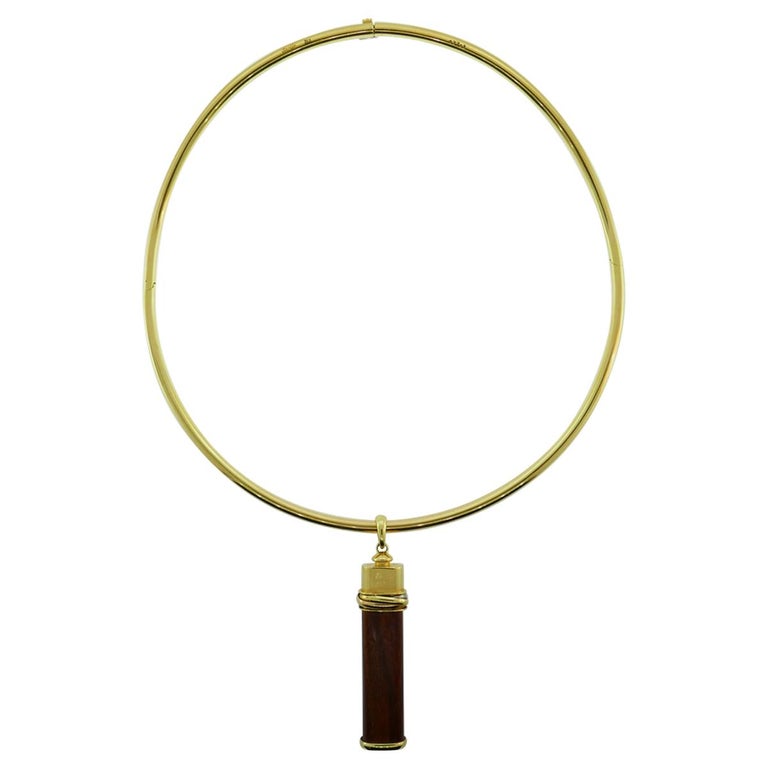 Cartier 18k Tri Color Gold and Touchwood Pendant on Cartier 18k Choker ...