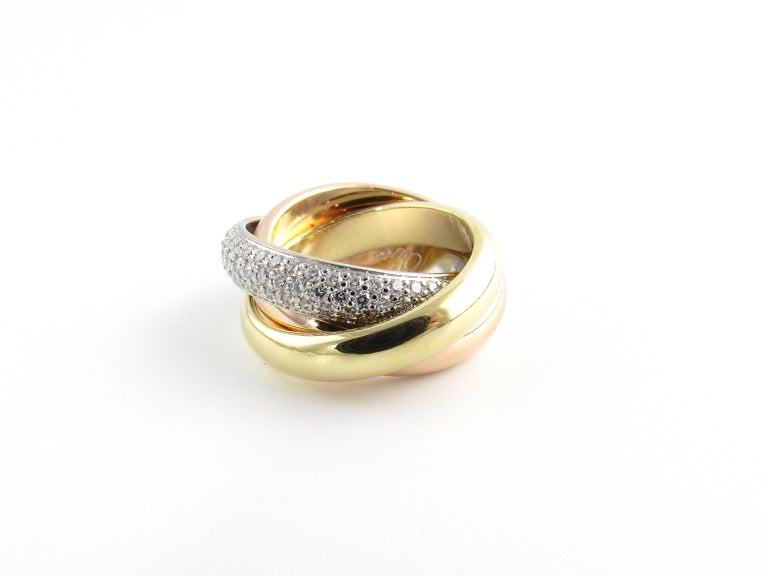 Cartier 18 Karat Tri Color Gold Pave Diamond Trinity Rolling 3 Band ...