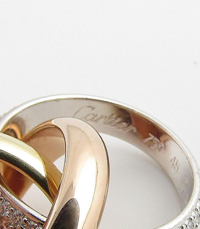Cartier 18 Karat Tri Color Gold Pave Diamond Trinity Rolling 3 Band ...