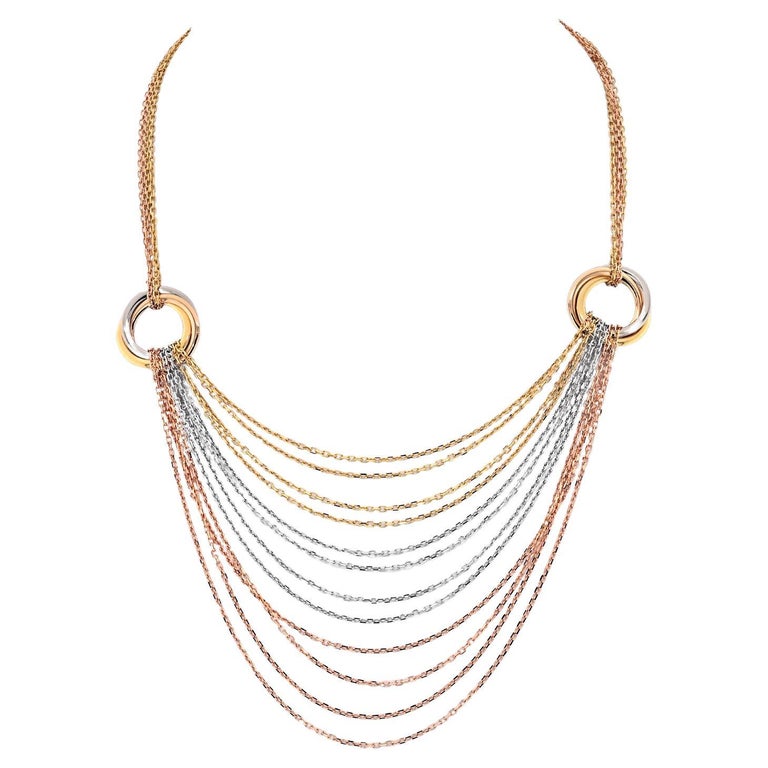 Cartier 18K Tri Colour Trinity Draped Multicolour Chain Necklace For ...