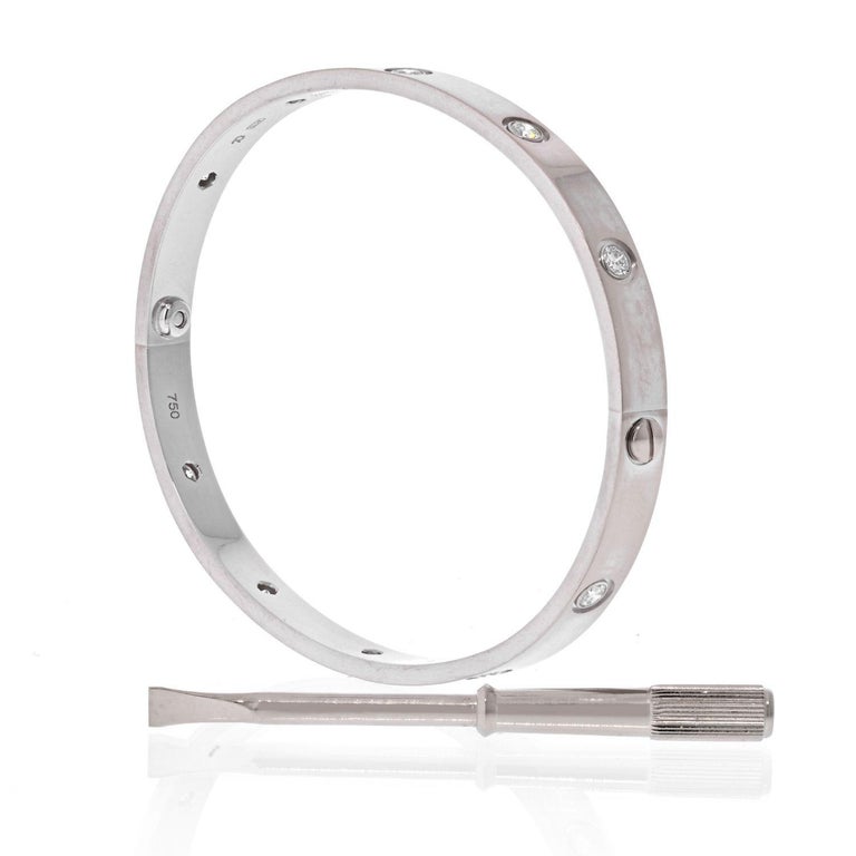 Cartier 18K White Gold 10 Diamond Love with Screw Driver Bracelet at ...