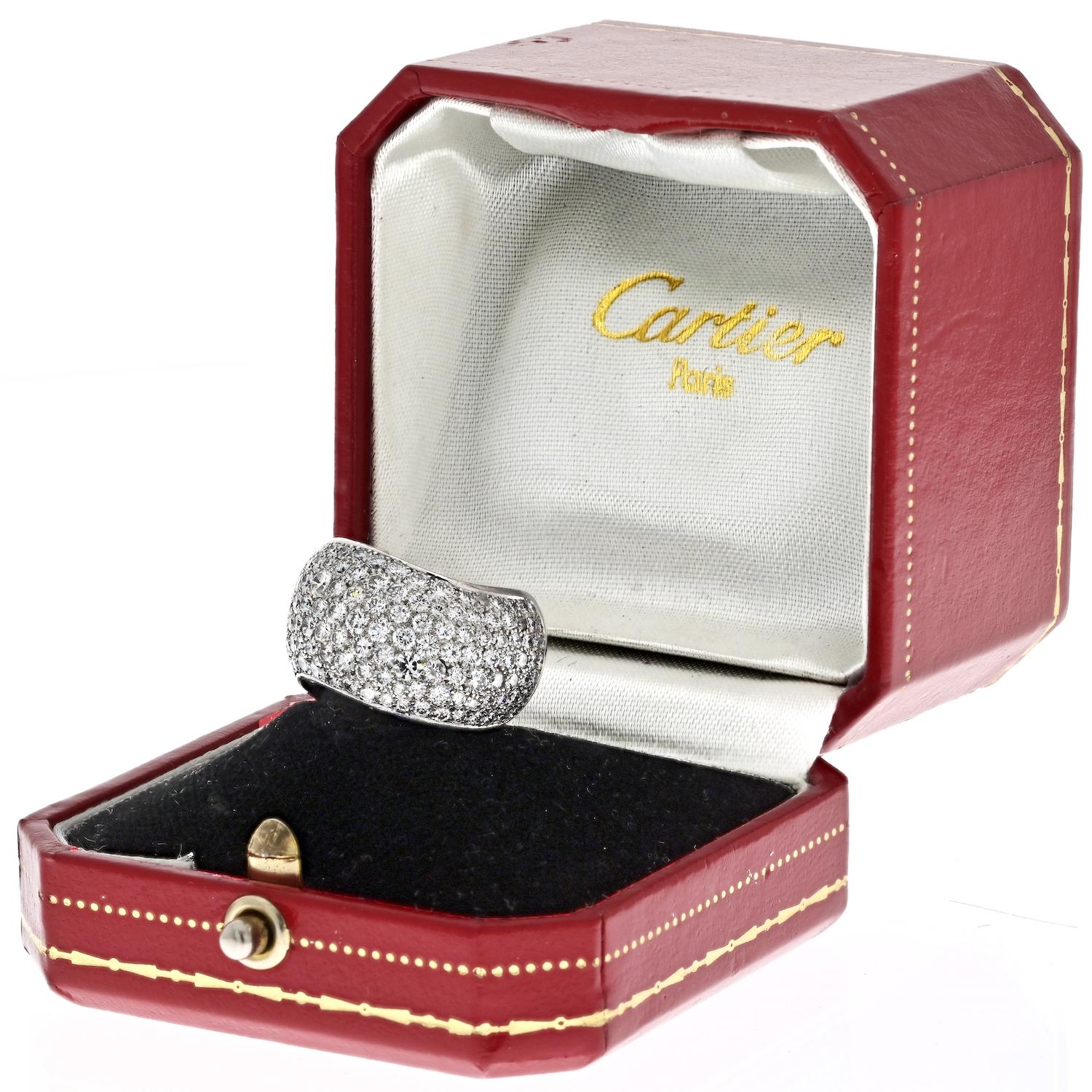 Cartier 18k White Gold Pave Diamond Cluster Cocktail Ring For Sale at ...