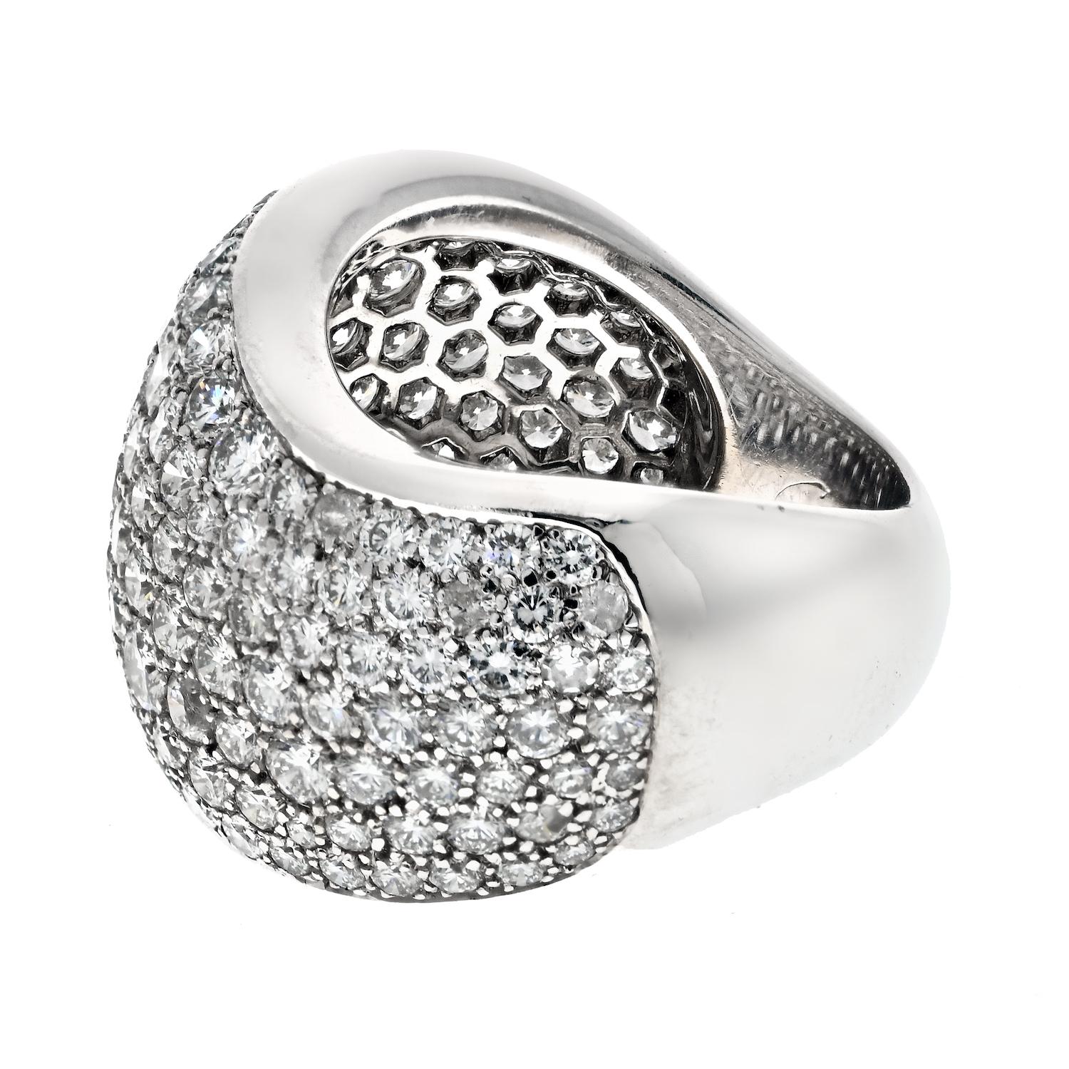 Cartier 18k White Gold Pave Diamond Cluster Cocktail Ring For Sale at ...