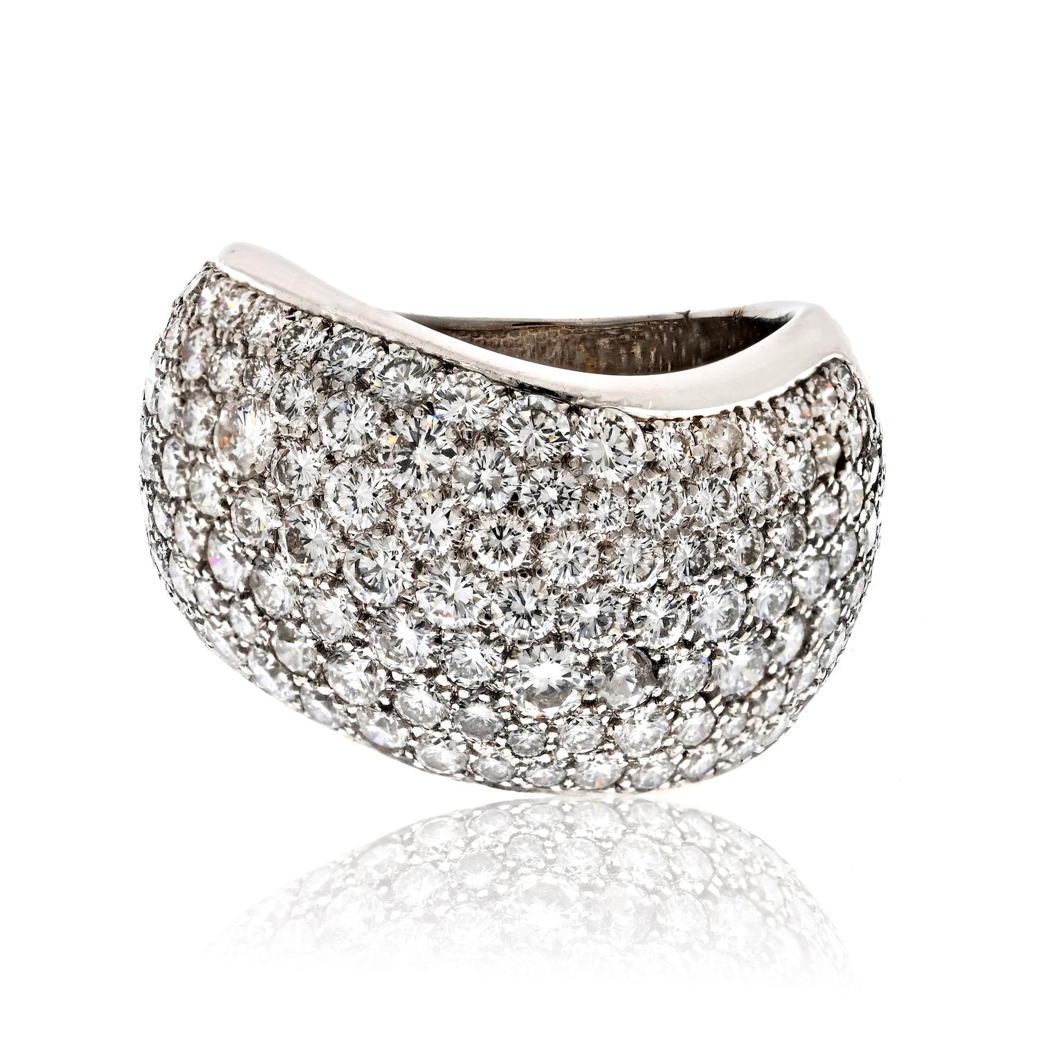Cartier 18k White Gold Pave Diamond Cluster Cocktail Ring For Sale at ...