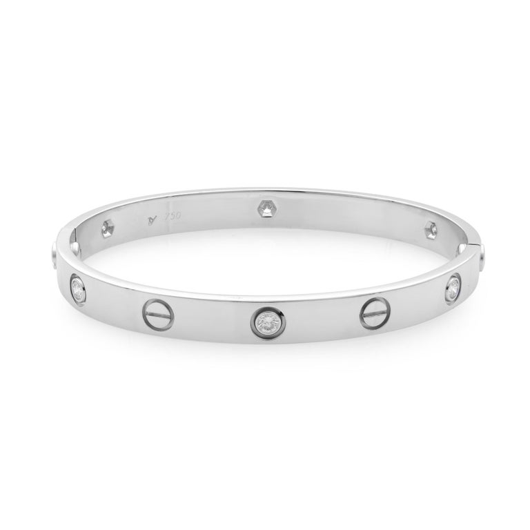 Cartier 18K White Gold 6 Diamond Love Bracelet with Screwdriver Size 17 ...
