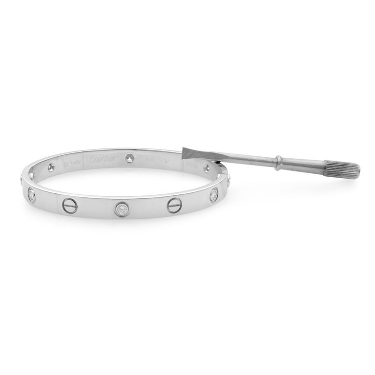 Cartier 18K White Gold 6 Diamond Love Bracelet with Screwdriver Size 17 ...