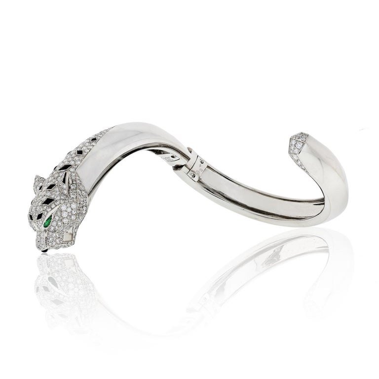 Cartier 18 Karat White Gold Diamond Panthere Cuff Bracelet For Sale at ...