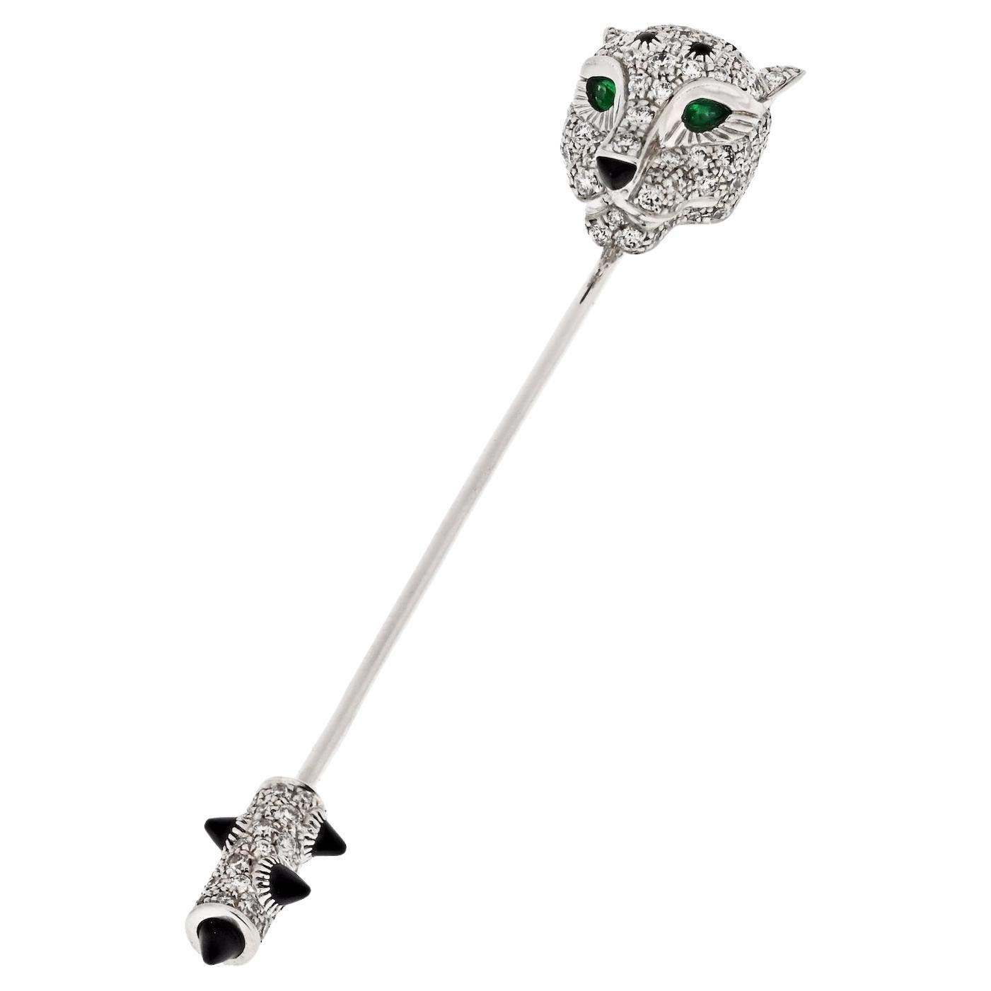 Cartier 18K White Gold Diamond Panthere Jabot Pin For Sale at 1stDibs