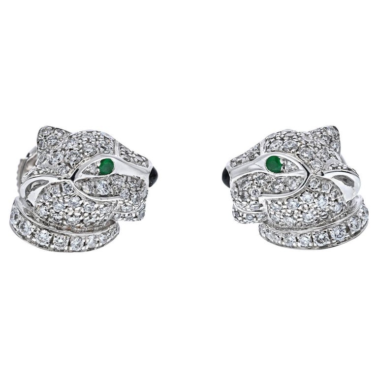 Cartier 18K White Gold Diamond Panthere Stud Earrings For Sale at 1stDibs