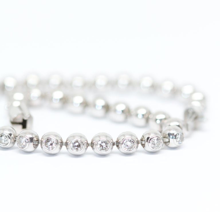 Cartier 18k White Gold Diamonds Perles De Diamants Tennis Bracelet For ...
