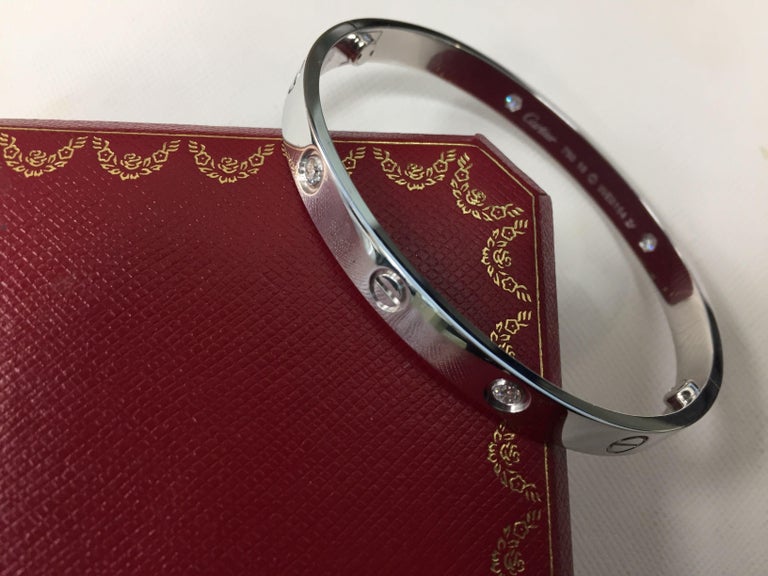 Cartier 18 Karat White Gold Love Bracelet with 4 Diamonds at 1stDibs