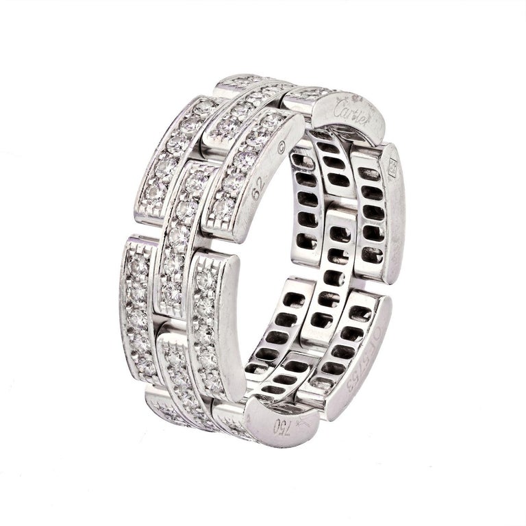 Cartier 18K White Gold Maillon Panthere Three Diamond Row Ring For Sale ...