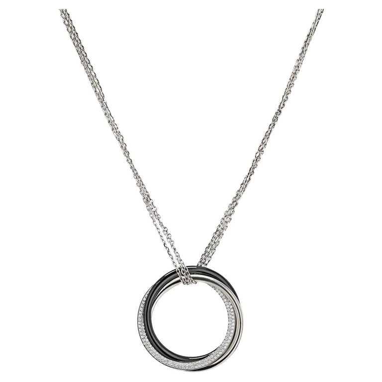 Cartier 18K White Gold Trinity Ceramic Diamond Necklace For Sale at 1stDibs