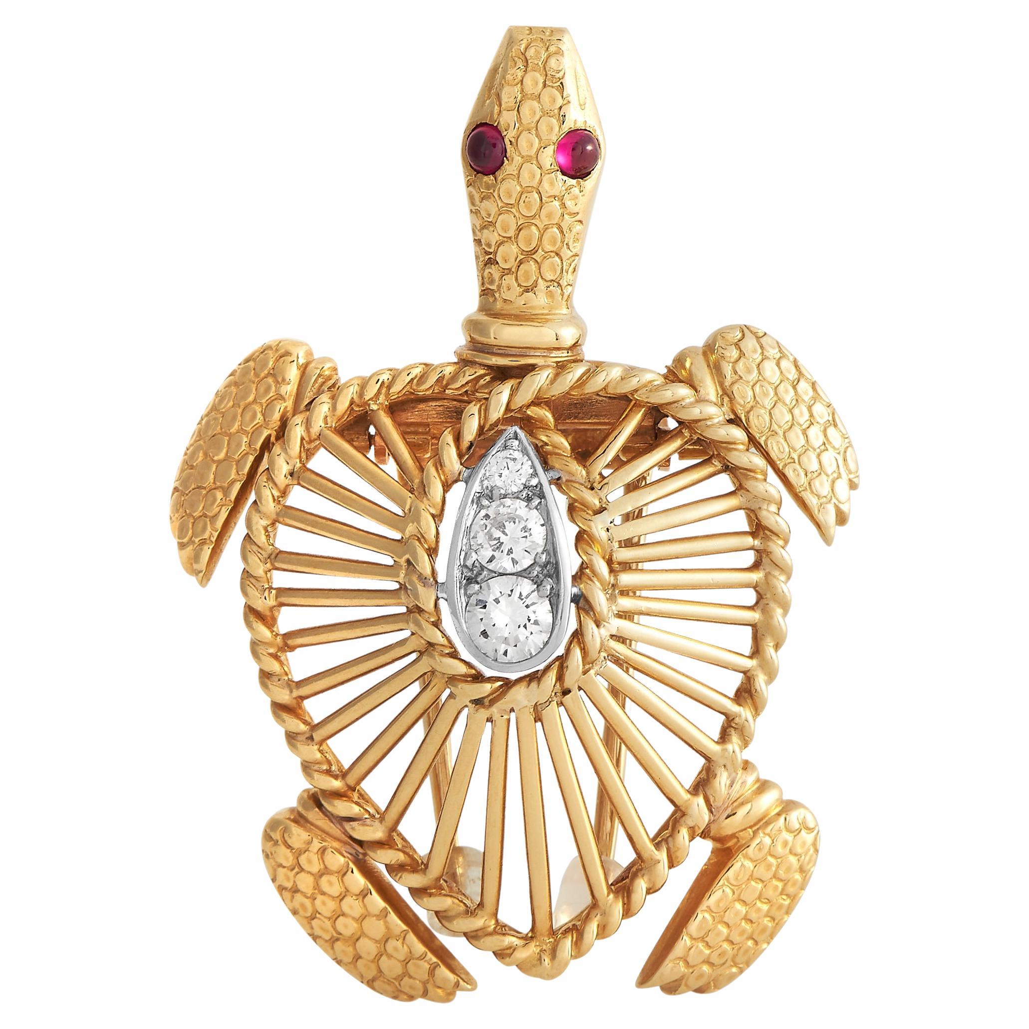 Cartier Agate Diamond Yellow Gold Turtle Brooch For Sale at 1stDibs