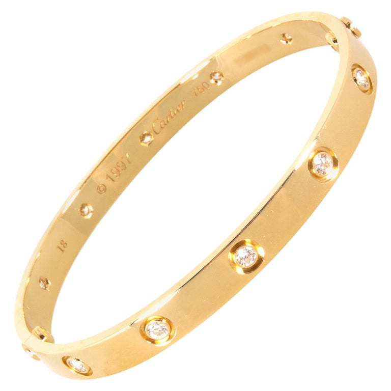 Cartier 18 Karat Yellow Gold 10 Diamonds Love Bracelet For Sale At