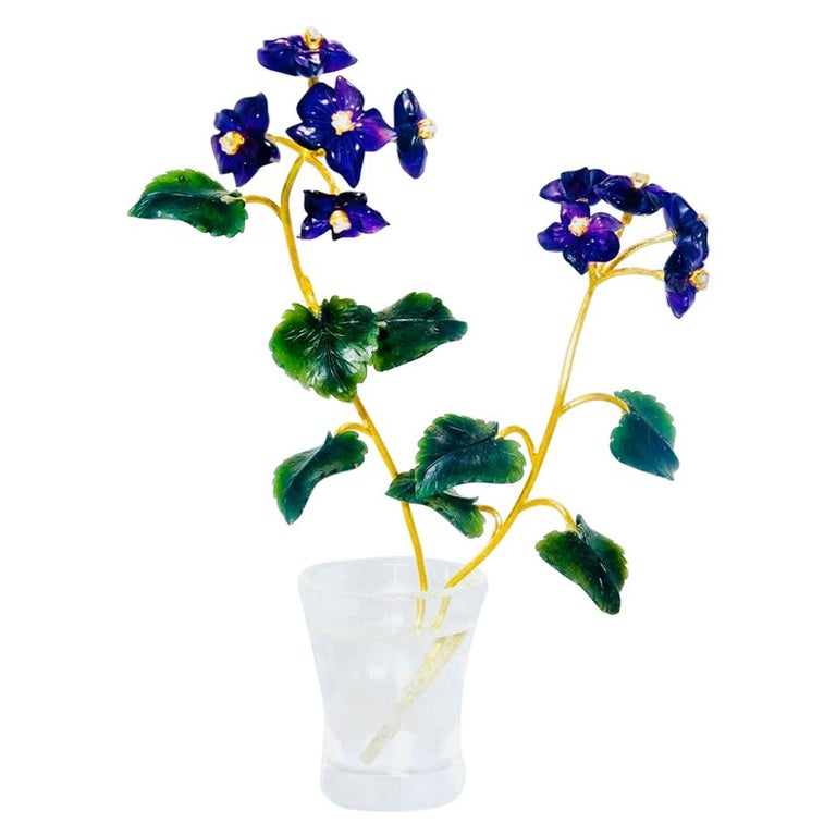 Cartier 18K Yellow Gold, Amethyst, Jade and Rock Crystal Flower Pot ...