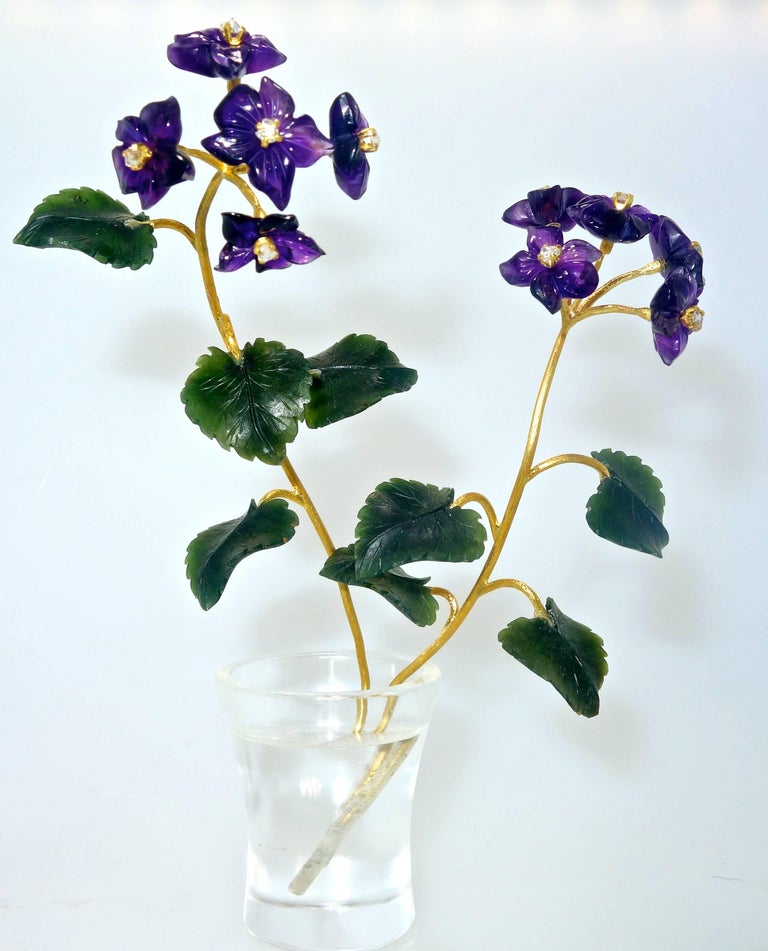 Cartier 18K Yellow Gold, Amethyst, Jade and Rock Crystal Flower Pot ...