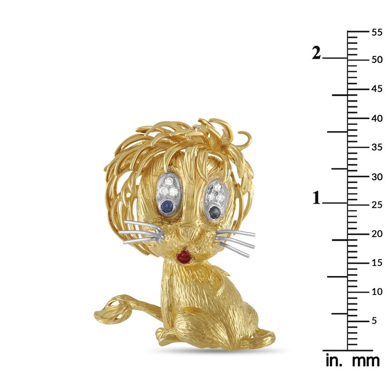 Cartier 18K Yellow Gold Diamond and Sapphire Cat Brooch at 1stDibs