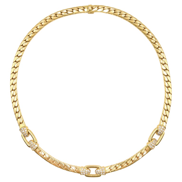 Cartier 18k Yellow Gold Diamond Curb-Link Necklace For Sale at 1stDibs