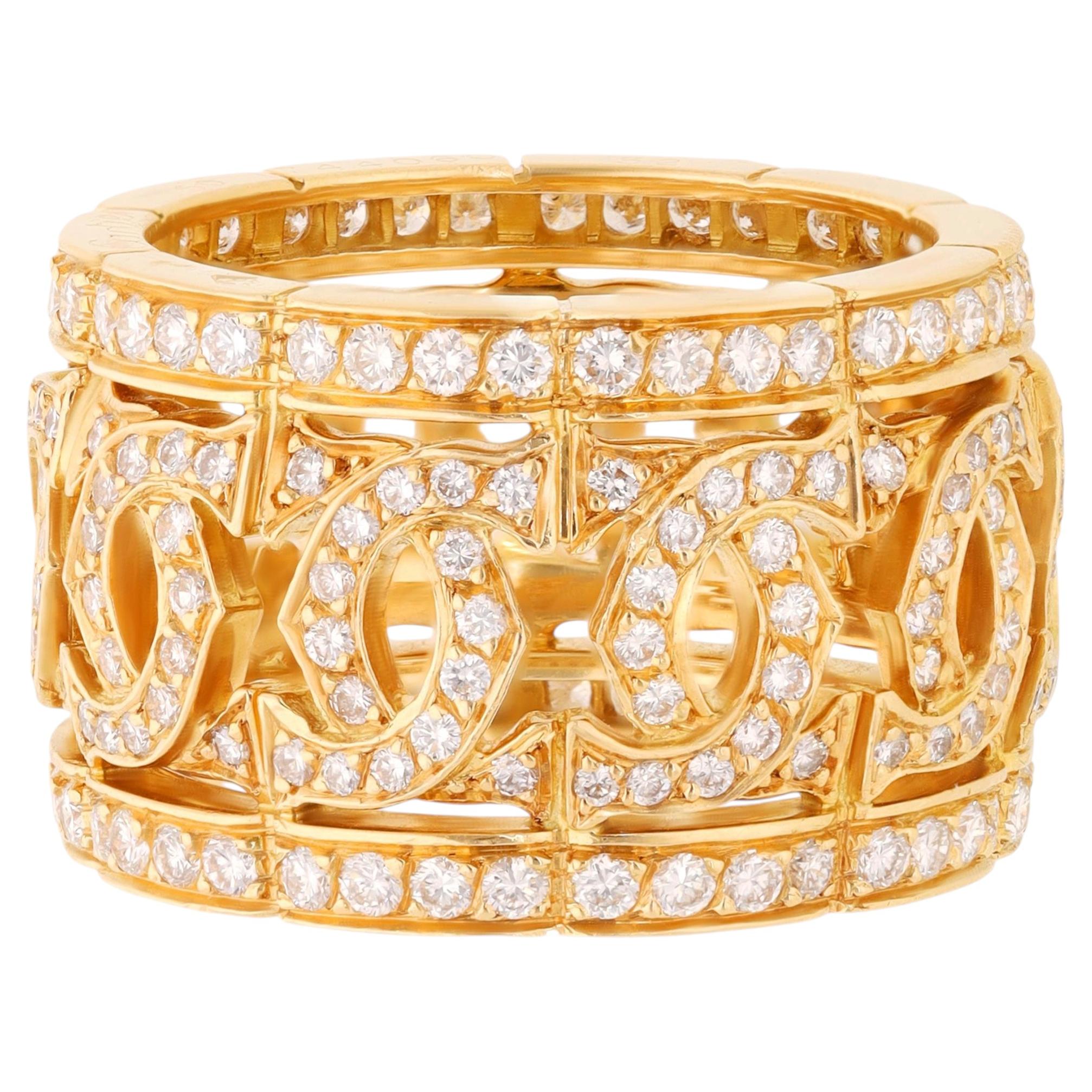Cartier Entrelacés C de Cartier 18K YG Double C Diamond Wide Band Ring ...