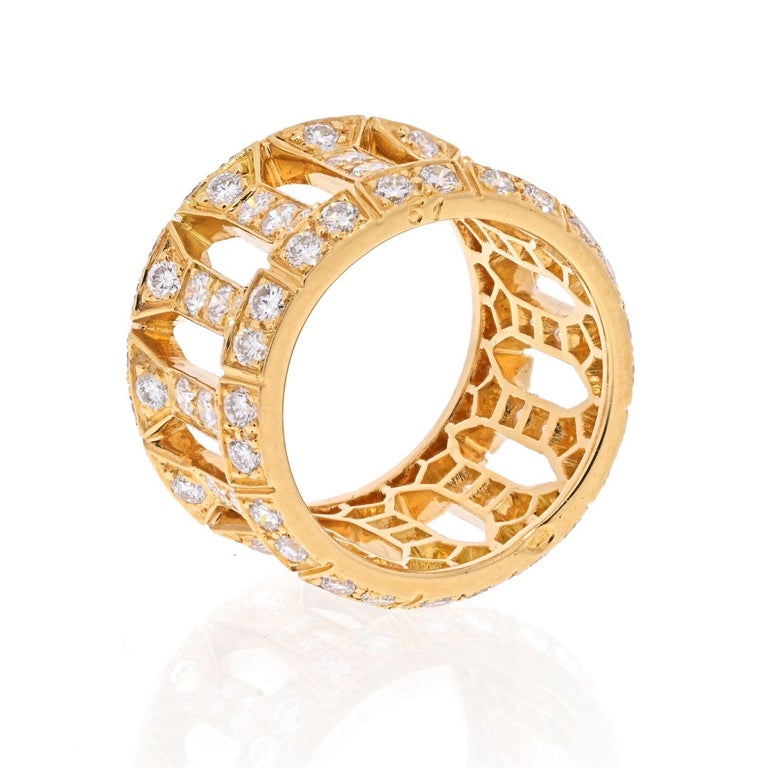 Cartier 18K Yellow Gold Diamond Pillar Ring For Sale at 1stDibs
