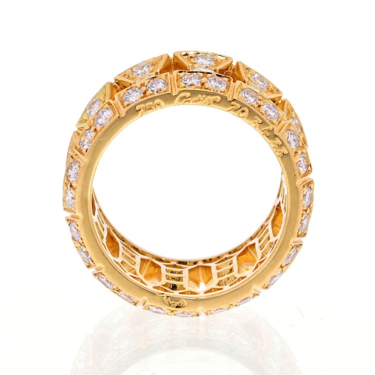 Cartier 18K Yellow Gold Diamond Pillar Ring For Sale at 1stDibs