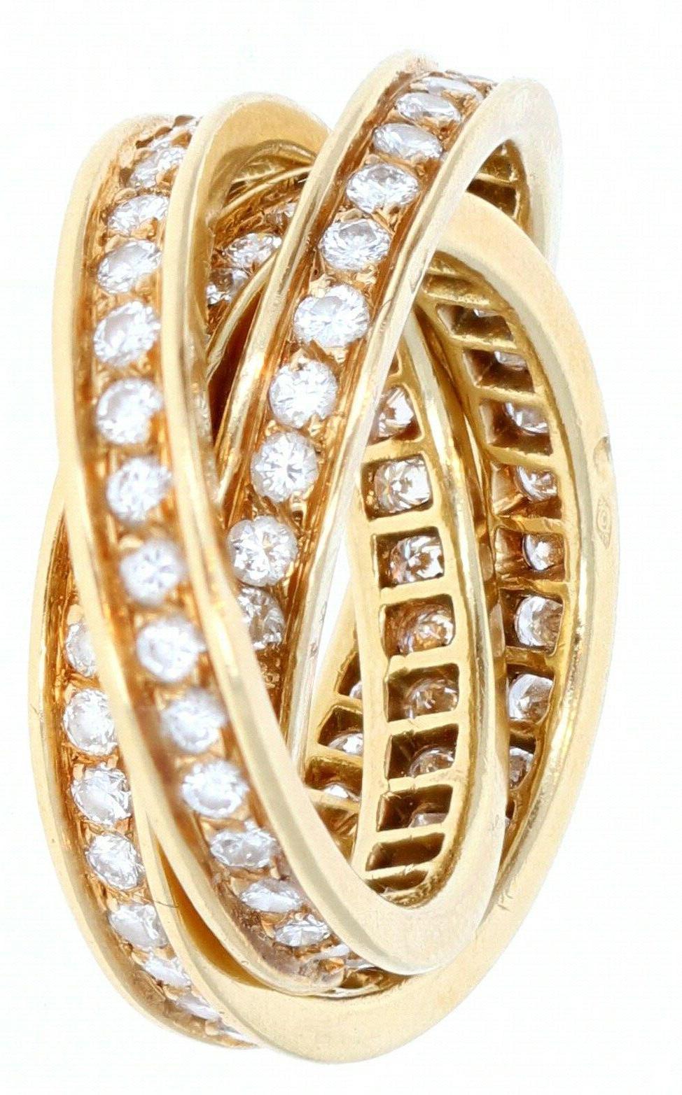 Cartier 18 Karat Yellow Gold and Diamond Trinity Rolling Ring at ...