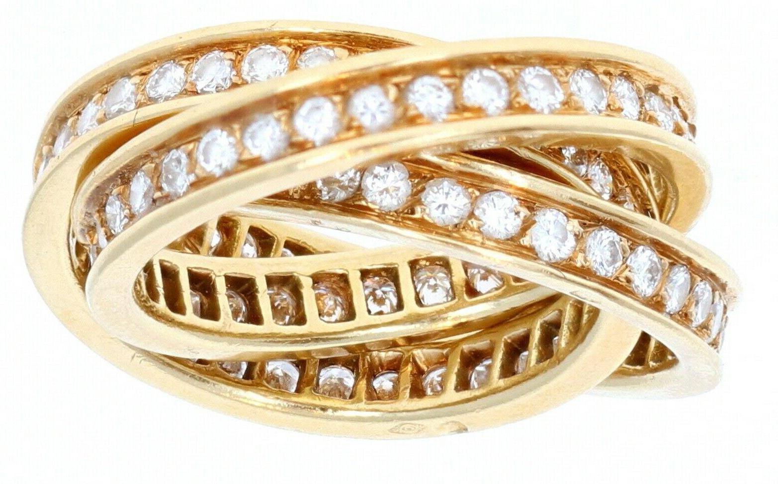 Cartier 18 Karat Yellow Gold and Diamond Trinity Rolling Ring at ...