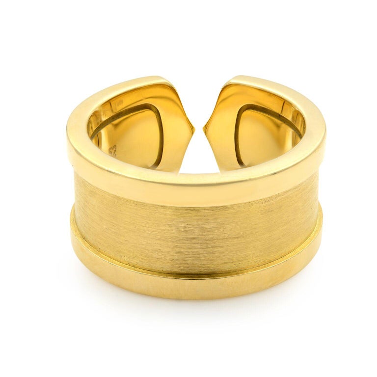 Cartier 18 Karat Yellow Gold Double Cc Logo Open Wide Band at 1stDibs