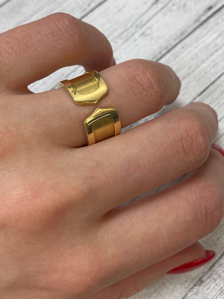 Cartier 18 Karat Yellow Gold Double Cc Logo Open Wide Band at 1stDibs