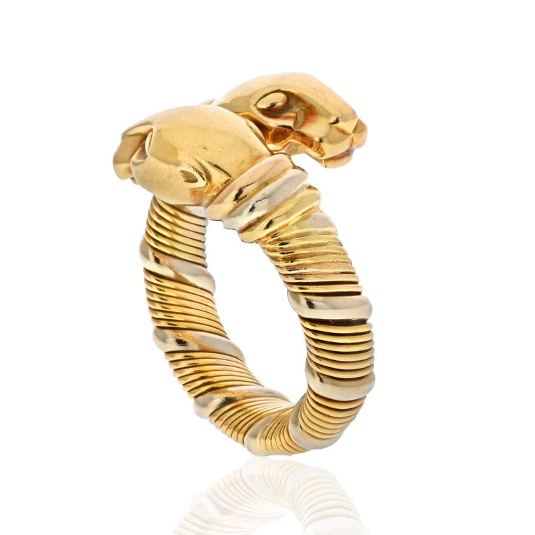 Cartier 18K Yellow Gold Double Headed Cougar Ring For Sale at 1stDibs ...