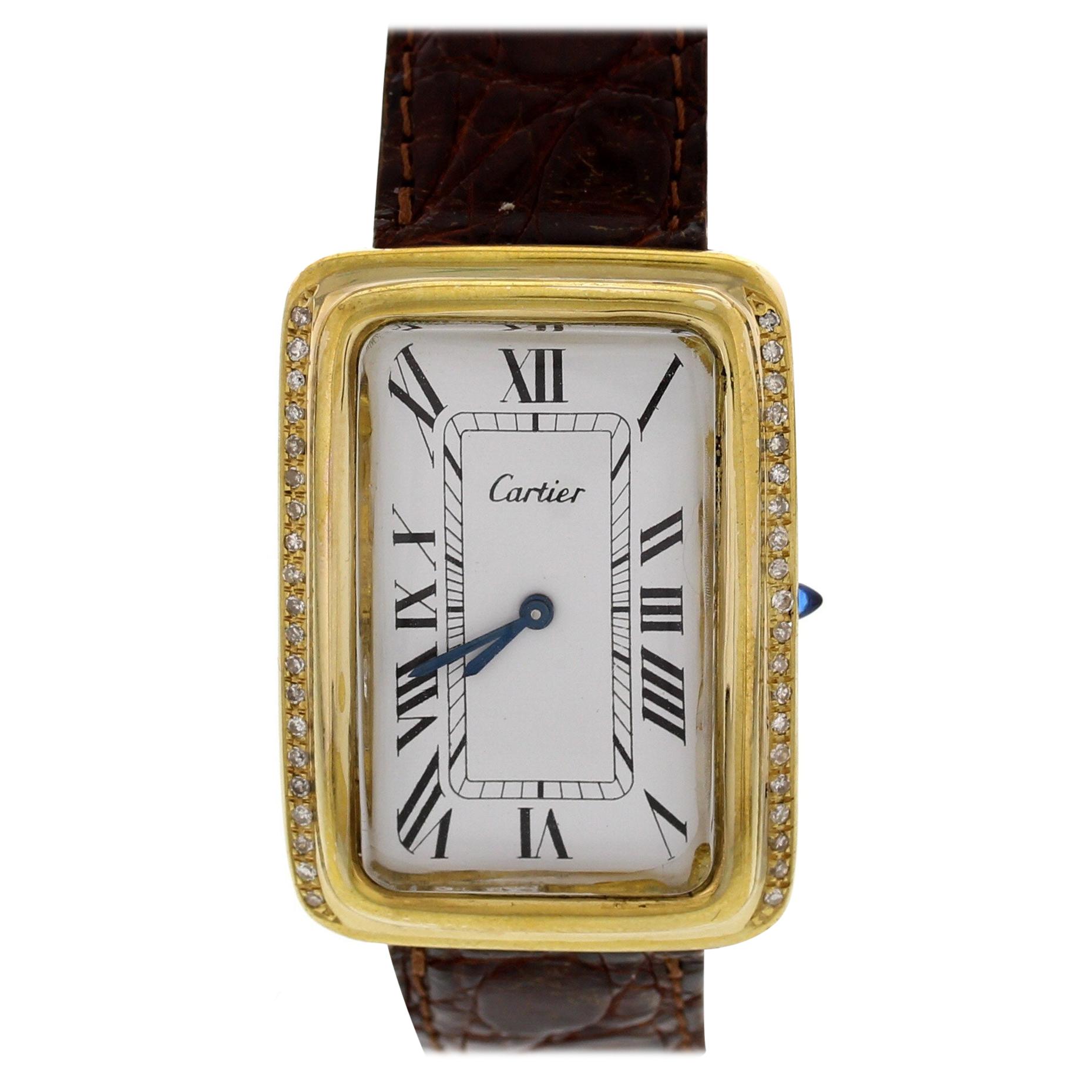 Cartier 18 Karat Yellow Gold Electroplated and Diamond Watch at 1stDibs ...