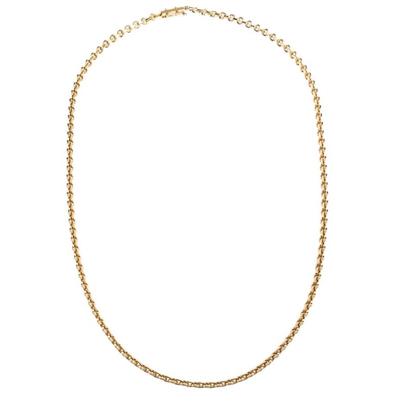 Cartier 18K Yellow Gold Flat Round Chain Link Necklace at 1stDibs