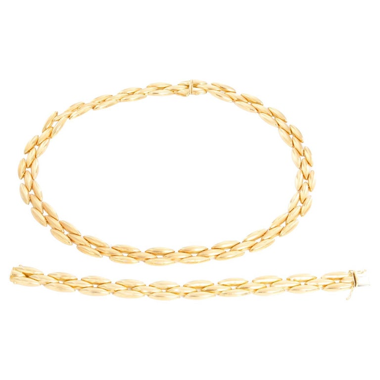 Cartier 18k Yellow Gold Gentiane 3-Row Necklace and Bracelet Set at 1stDibs