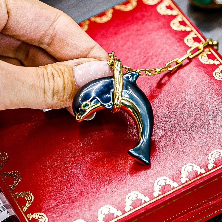 Cartier 18k Yellow Gold Hematite Dolphin Spartacus Chain Pendant For ...