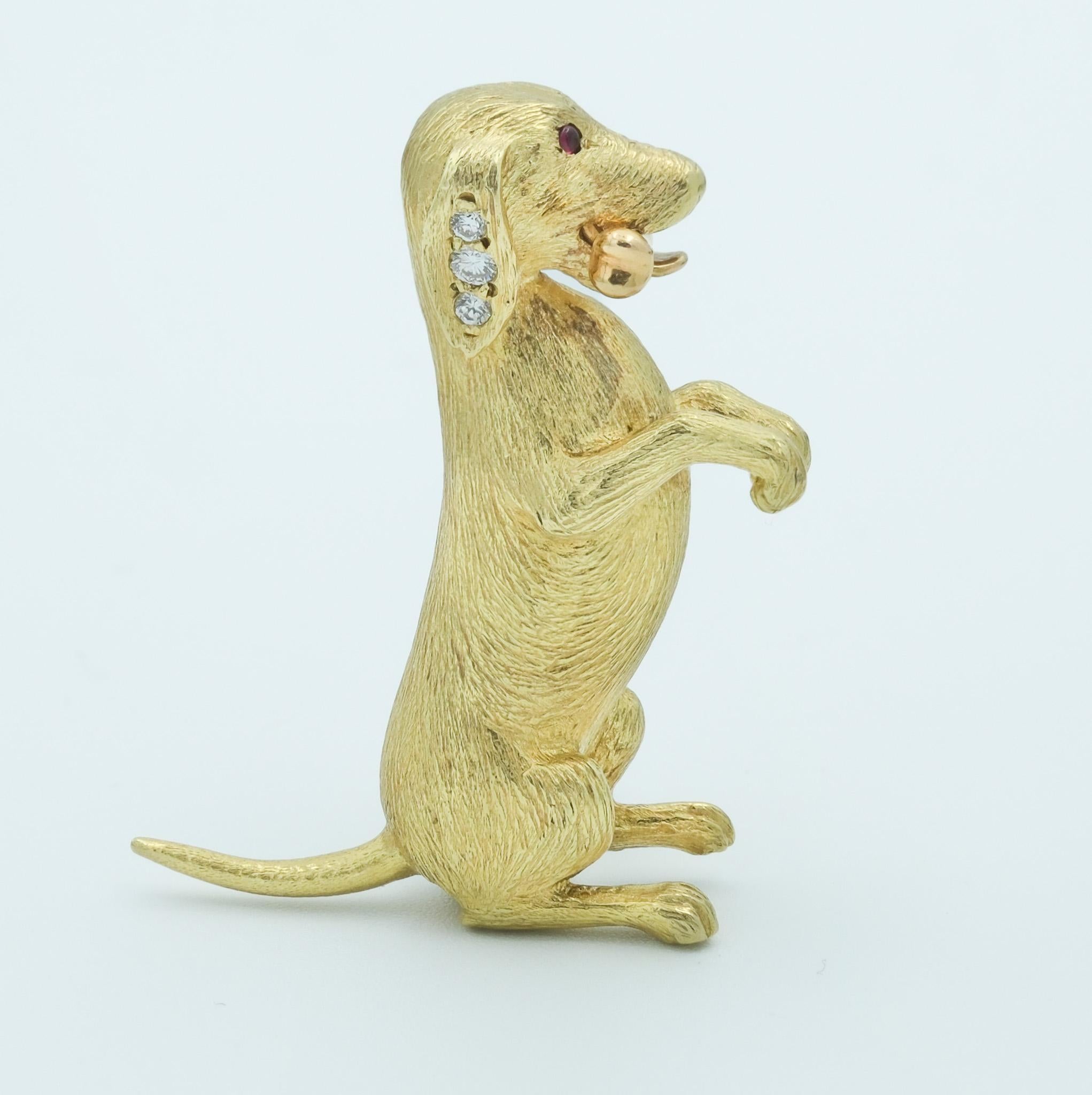Cartier 18k Yellow Gold Labrador Retriever Dog Brooch With Diamonds and ...