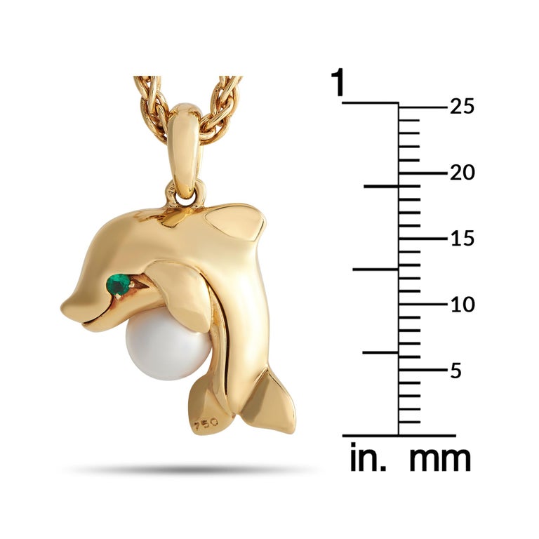 Cartier 18K Yellow Gold Pearl Dolphin Pendant Necklace For Sale at 1stDibs