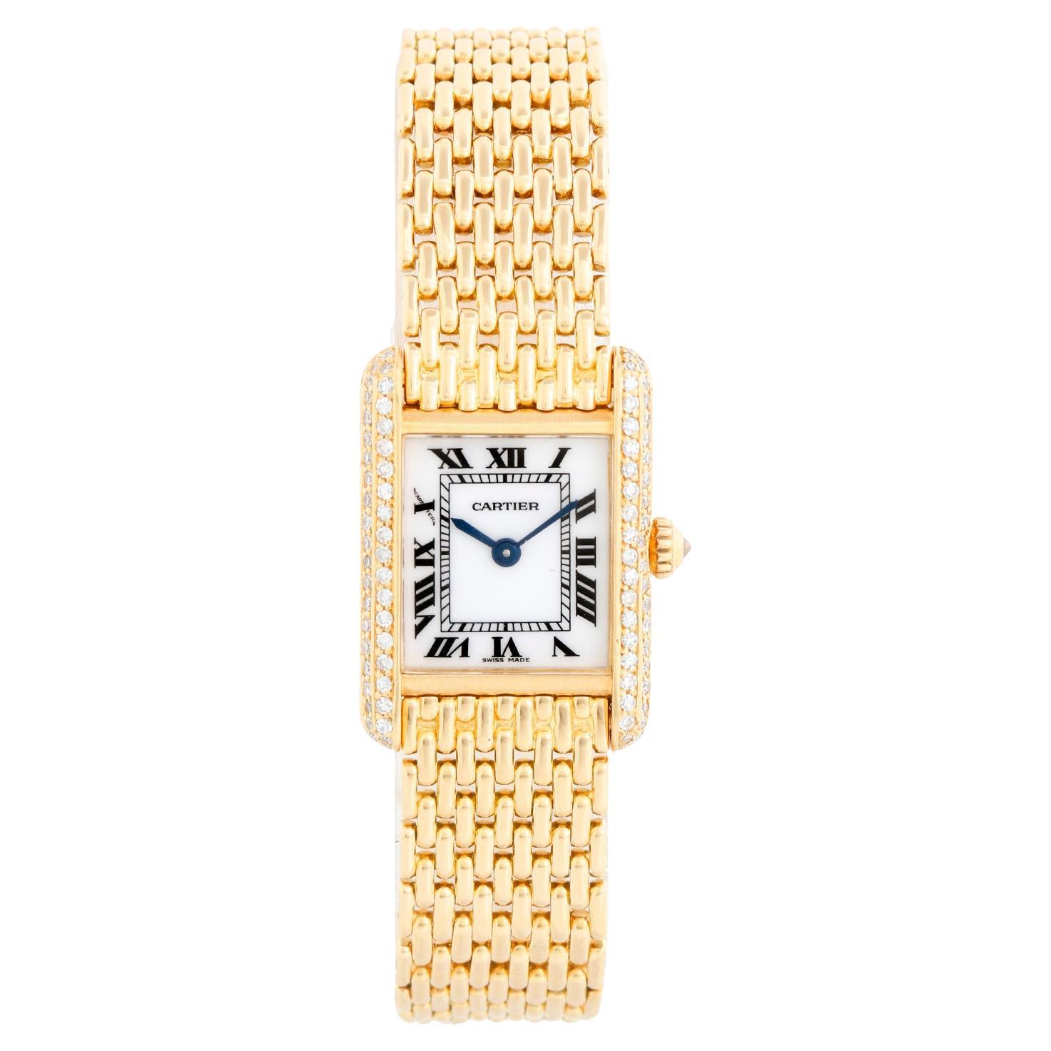 Cartier Tank a Vis W1534251- 18K Yellow Gold 2-Time Zone Watch For Sale ...
