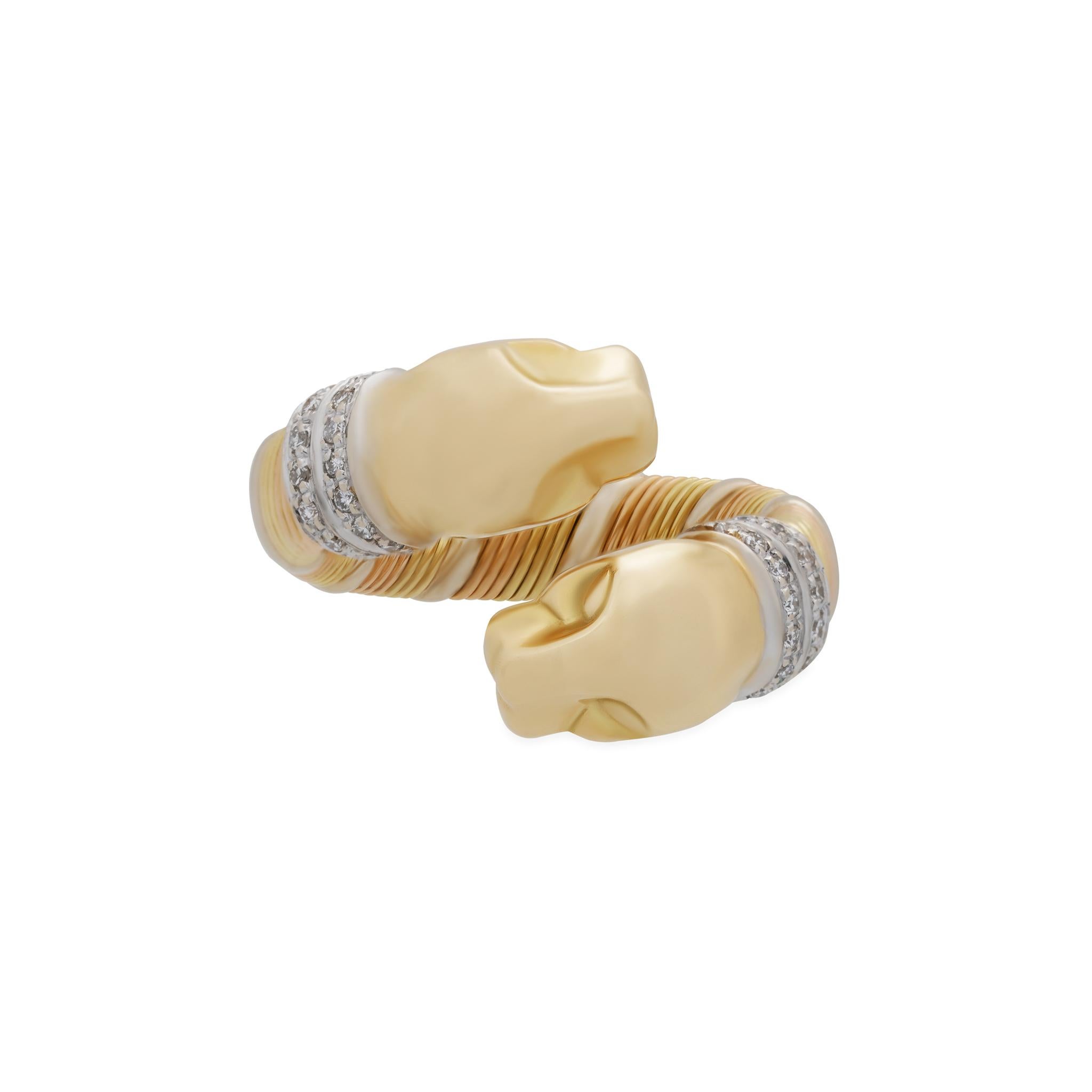 Cartier Vintage Double Head Panther Ring in 18K Yellow White and Rose ...
