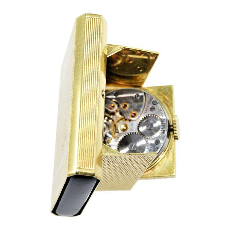 Cartier 18 Karat Solid Gold Desk Top Travel Watch with Onyx Buttons ...
