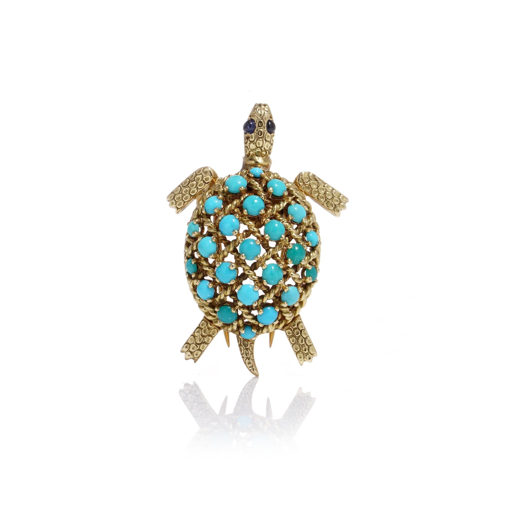 Cartier 18kt yellow gold turquoise tortoise brooch For Sale at 1stDibs