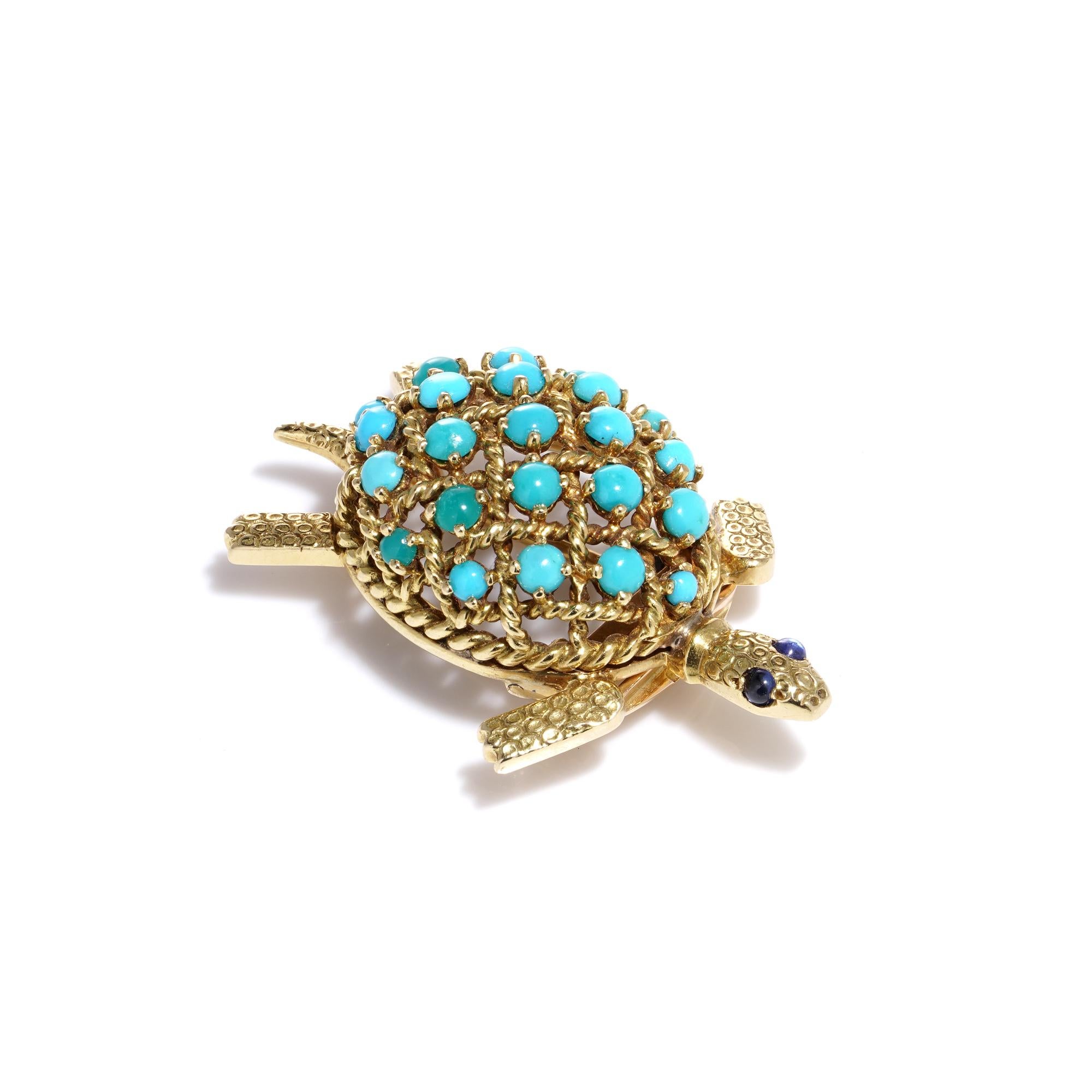 Cartier 18kt yellow gold turquoise tortoise brooch For Sale at 1stDibs