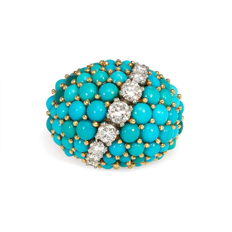 Cartier 1950s Gold, Turquoise, and Diamond Ring of Domed Design at ...