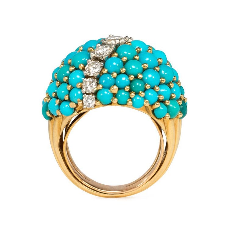 Cartier 1950s Gold, Turquoise, and Diamond Ring of Domed Design at ...