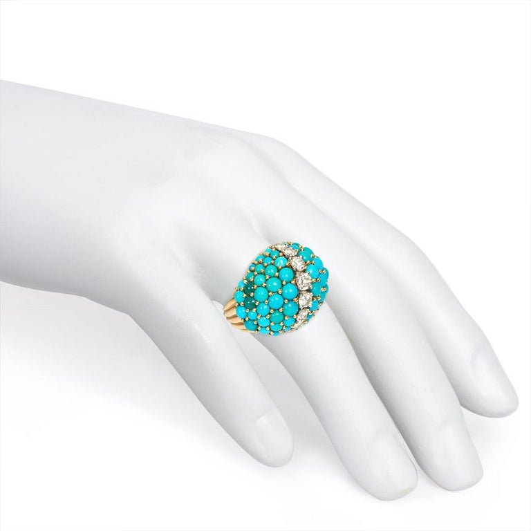 Cartier 1950s Gold, Turquoise, and Diamond Ring of Domed Design at ...