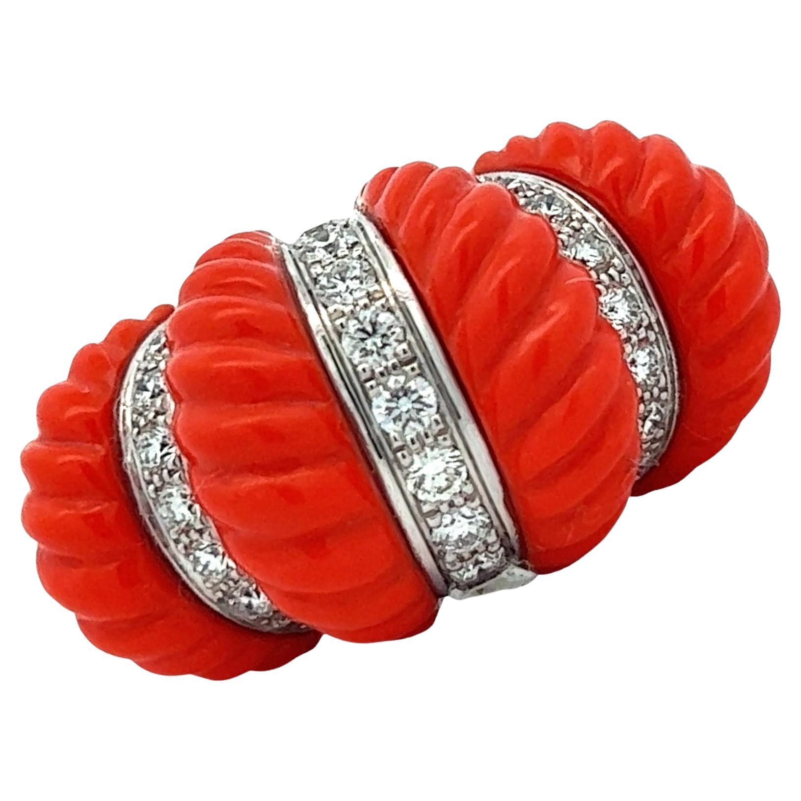 Van Cleef and Arpels 6 Row Diamond Coral Inlay 18KYG Philippine ...